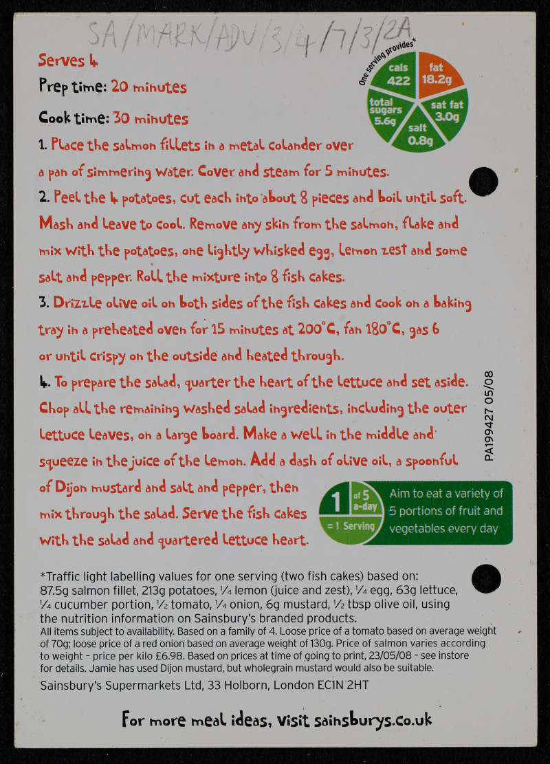 "Fabulous fish cakes" recipe card | SA/MARK/ADV/3/4/7/3/2A - "Fabulous ...