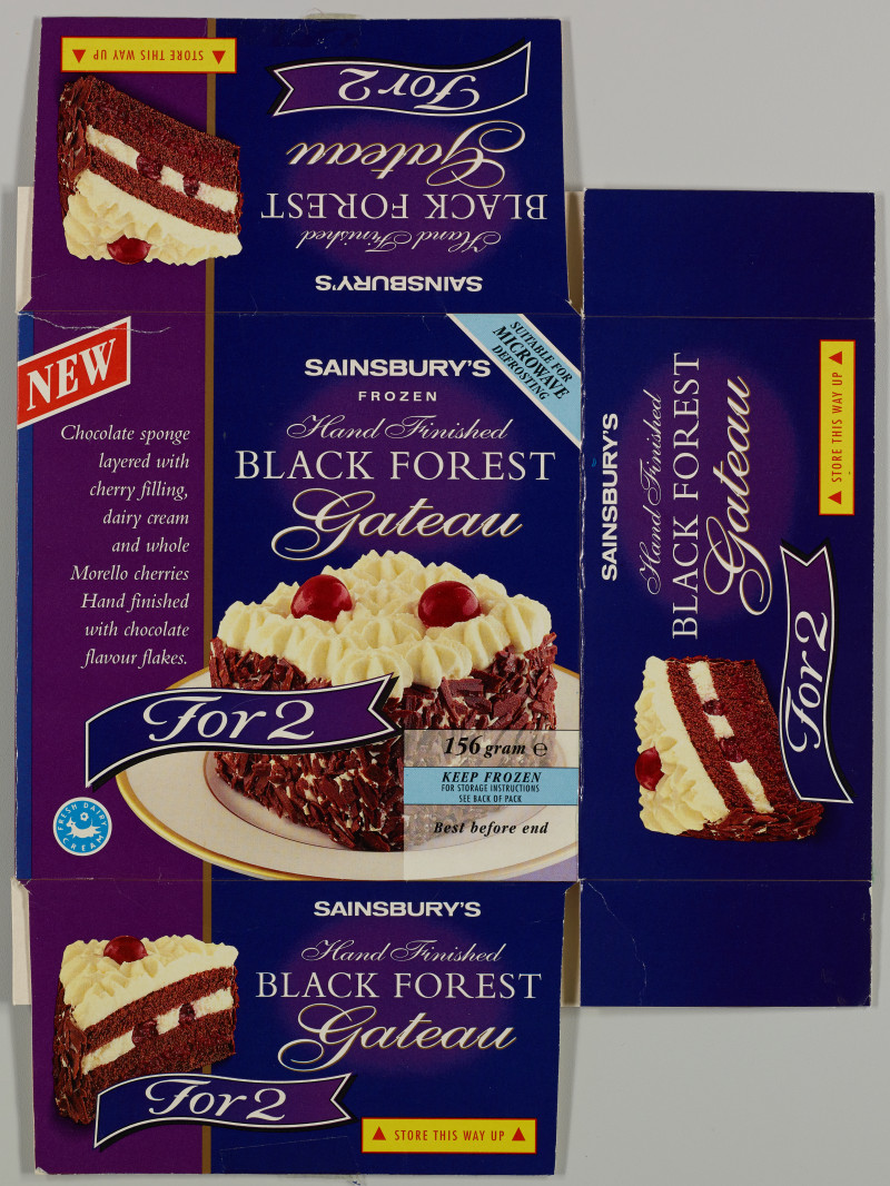 Sainsbury's Frozen Hand Finished Black Forest Gateau packaging | SA/PKC ...